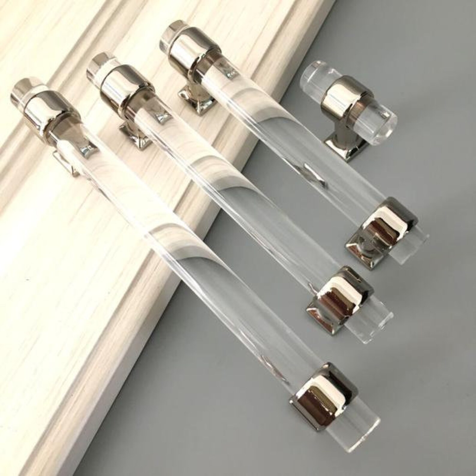 Clear Dresser Handles Cabinet Door Pulls Knob Acrylic Silver - Etsy