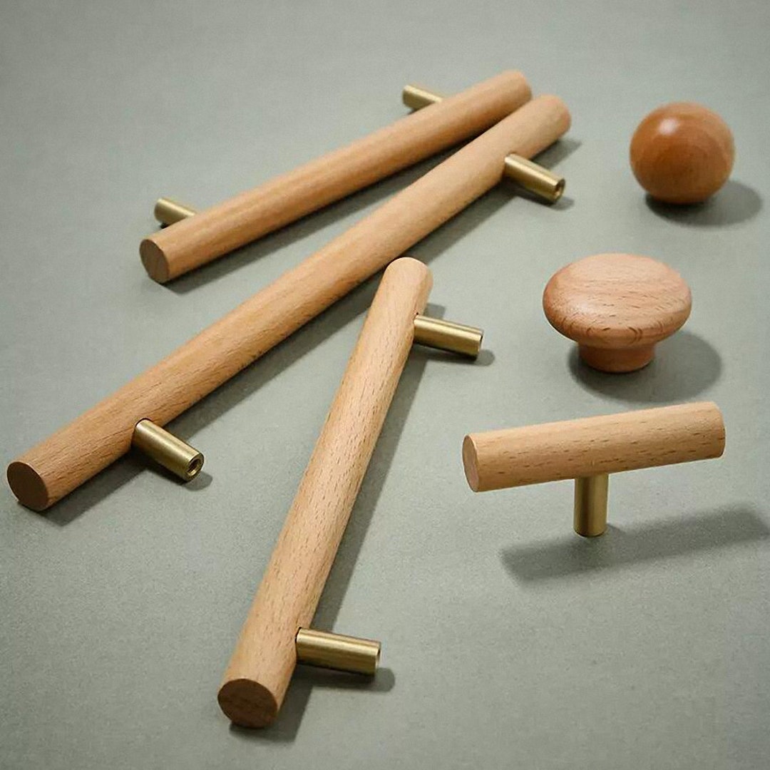 Beech Wood Drawer Door Handles Knobs Cabinet Ball Knobs Pulls Dresser ...