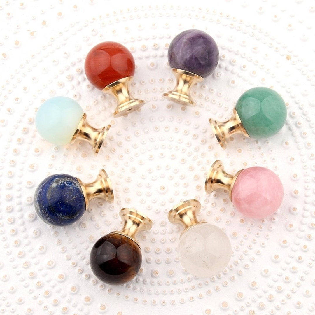 Brass Crystal Knobs Pulls Lucky Stone Knob Cabinet Knobs Pull Handles Drawer Knob Pulls Dresser ...