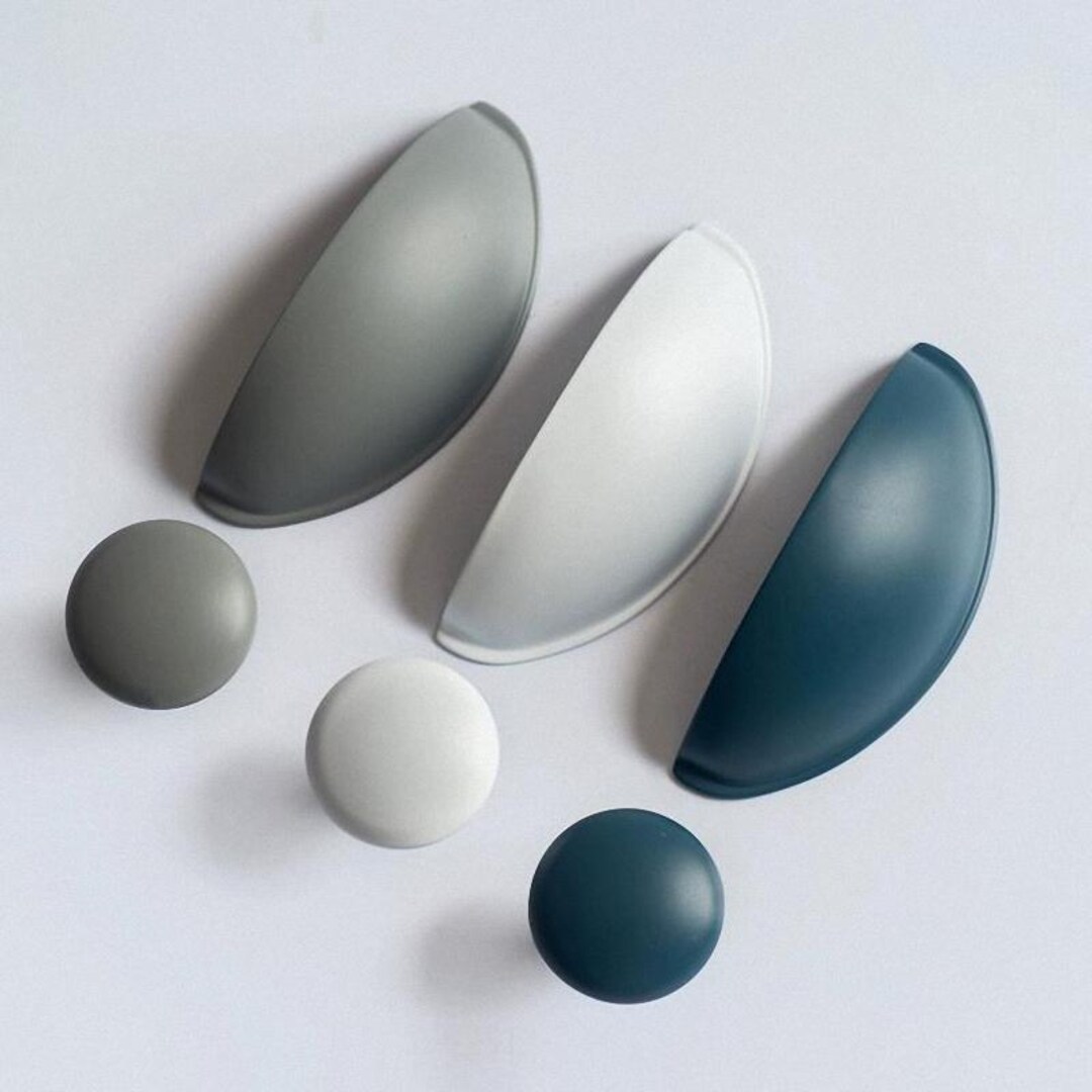 Matte Gray Cabinet Knobs Pulls Handles Dresser Handle Drawer Cup Knob ...