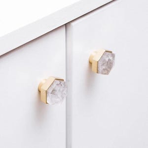Brass White Crystal Dresser Knobs Drawer Knobs Pulls Handles / Polished /brushed Brass Hexagonal ...