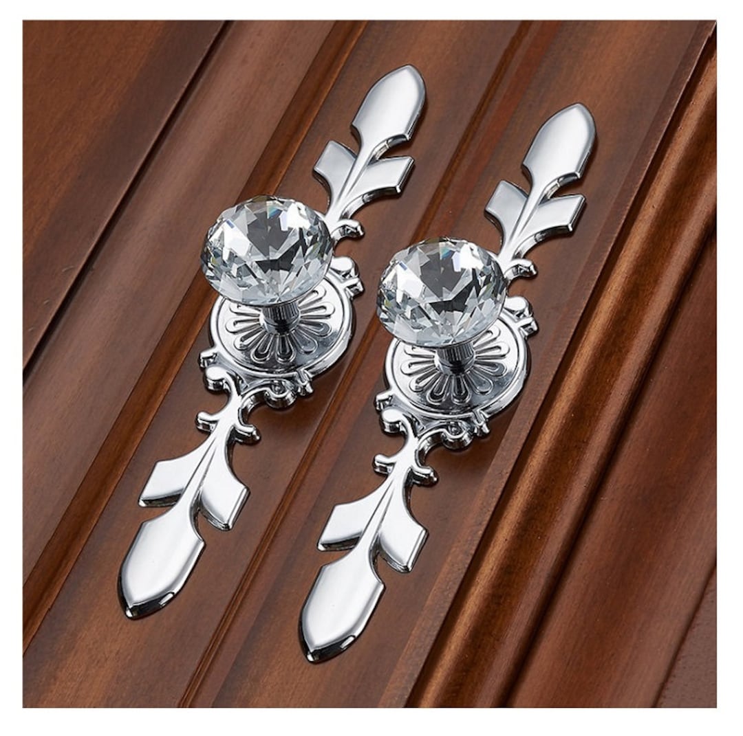 Drawer Pulls Crystal Pulls Handle Glass Dresser Knob Pull Silver Chrome ...