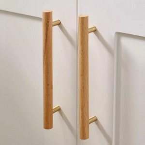 Beech Wood Drawer Door Handles Knobs Cabinet Ball Knobs Pulls Dresser ...