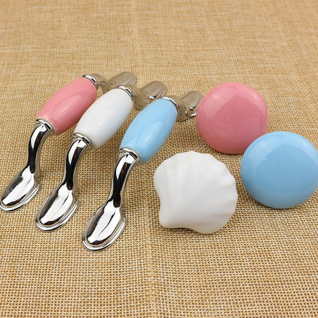 Colorful Shell Drawer Knob Dresser Pulls Handles Large Silver Cabinet ...