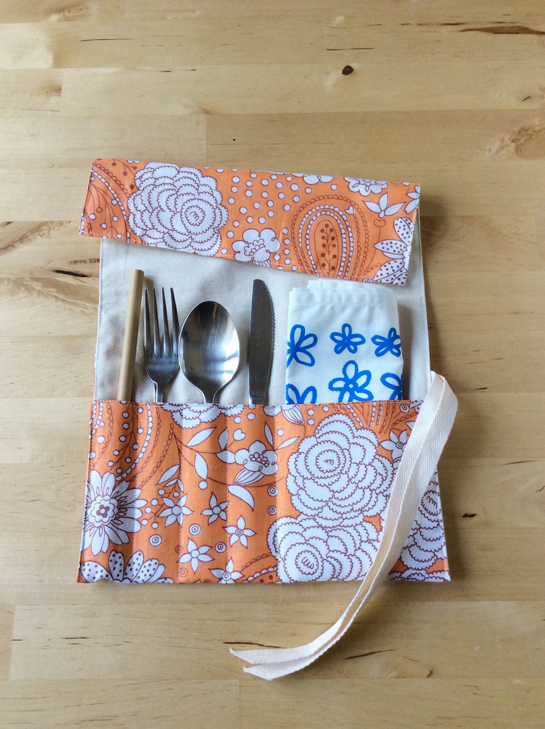 Zero-waste Cutlery Wrap Travel Utensil Roll Eat Out - Etsy