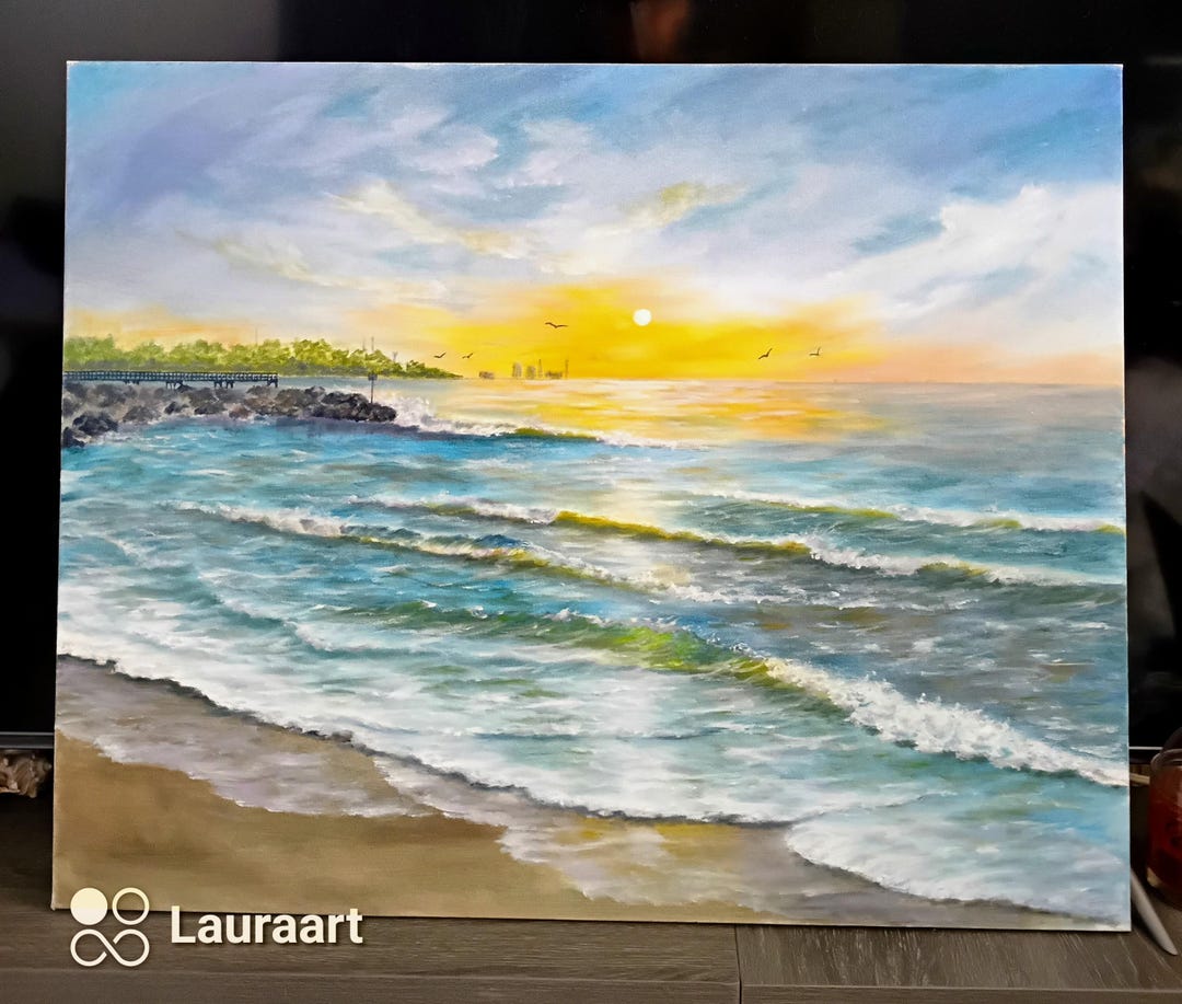 Port Canaveral Sunset Oil Painting: Florida Seascape Canvas Art - Etsy