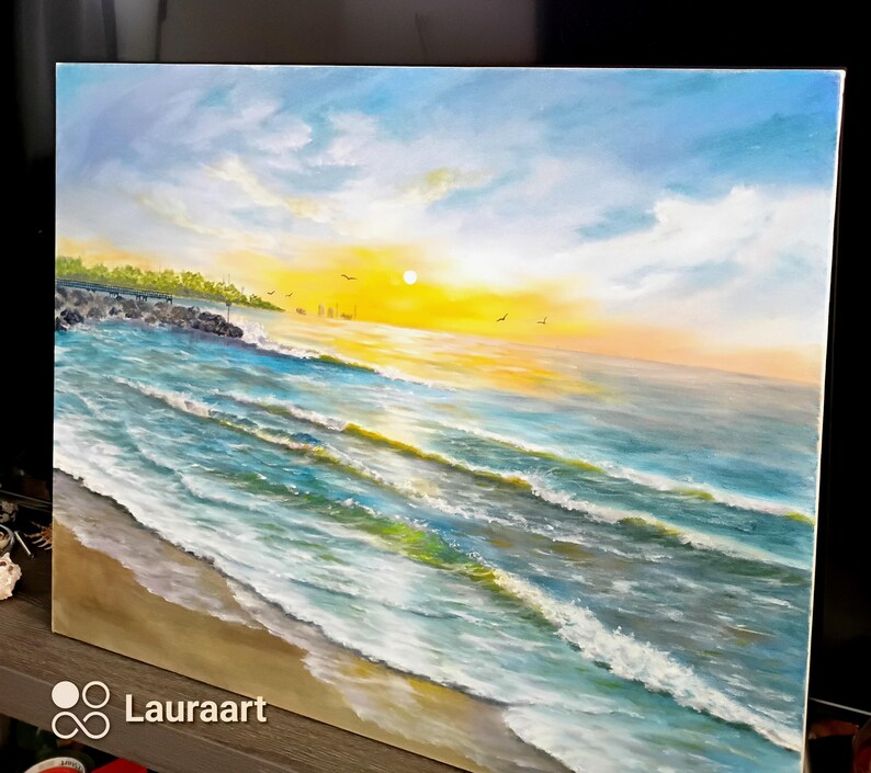 Port Canaveral Sunset Oil Painting: Florida Seascape Canvas Art - Etsy