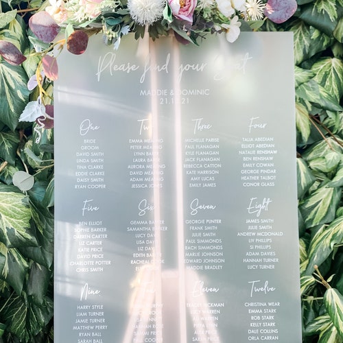Frosted Acrylic Table Plan Engraved Table Plan Seating - Etsy UK
