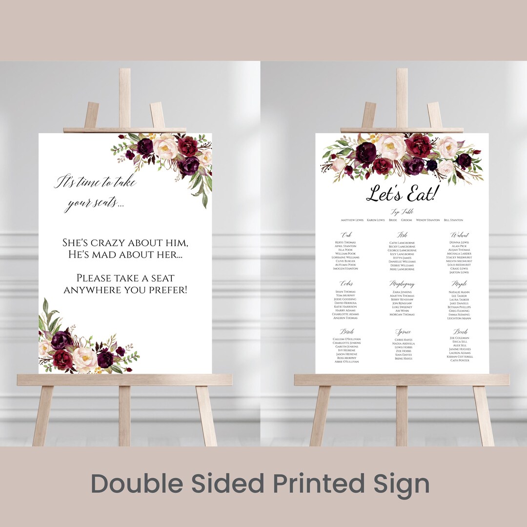 Double Sided Wedding Welcome Sign, Any Colour, Table Plan, Order of ...