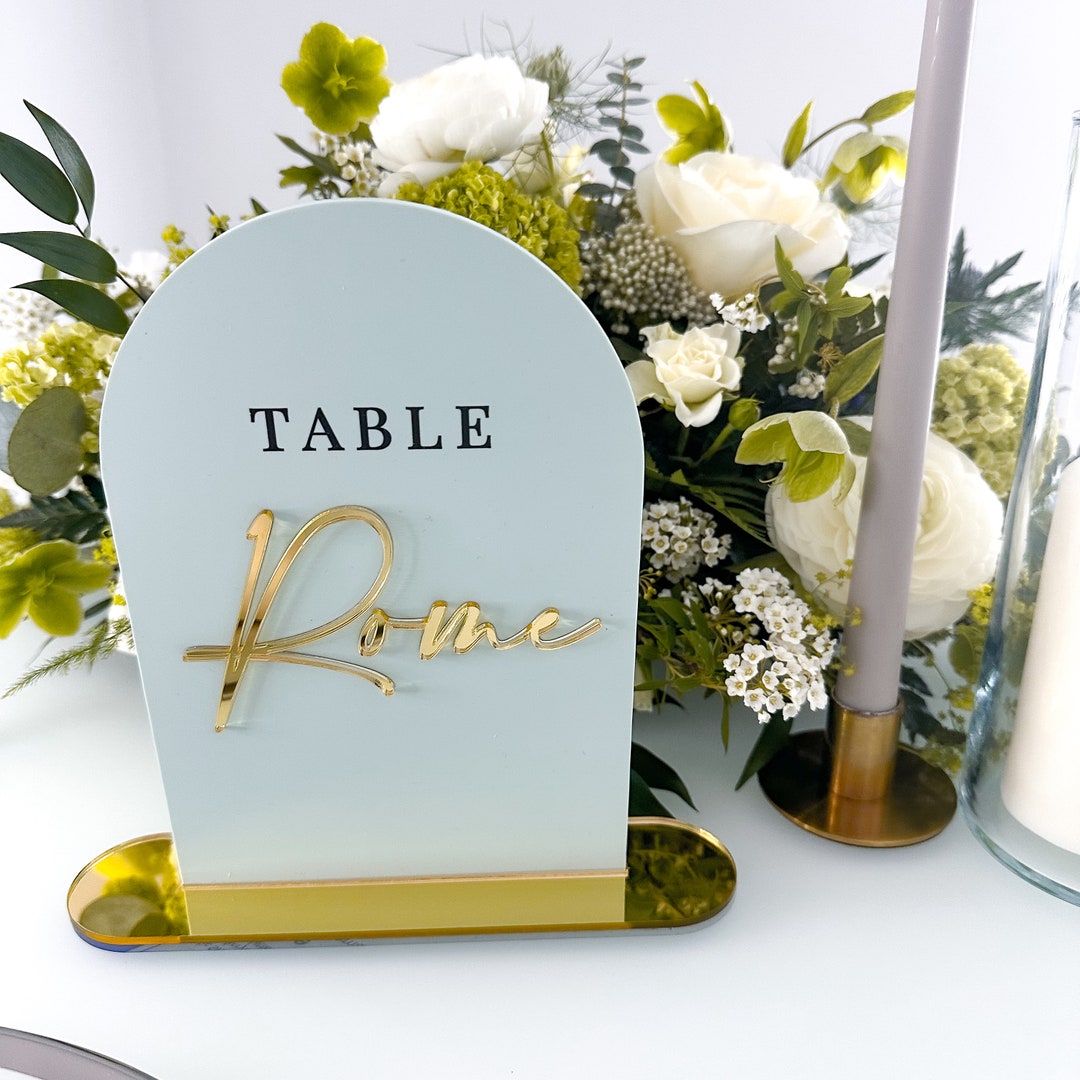 Pale Green Wedding Table Names With Mirror Accents, Dome Top 3D Modern ...