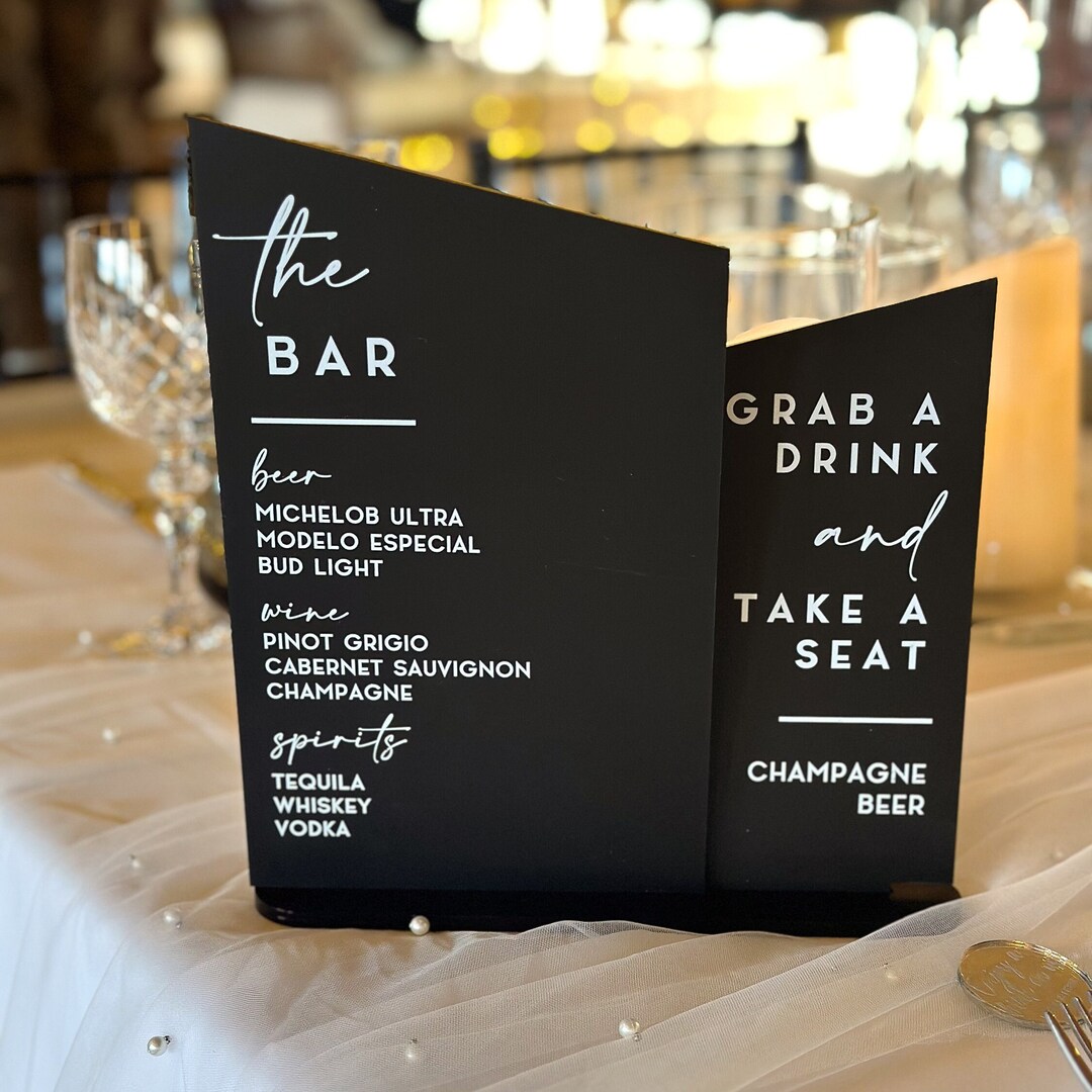 Open Bar Wedding Personalised Sign, Drinks Menu, Monochrome Combined ...