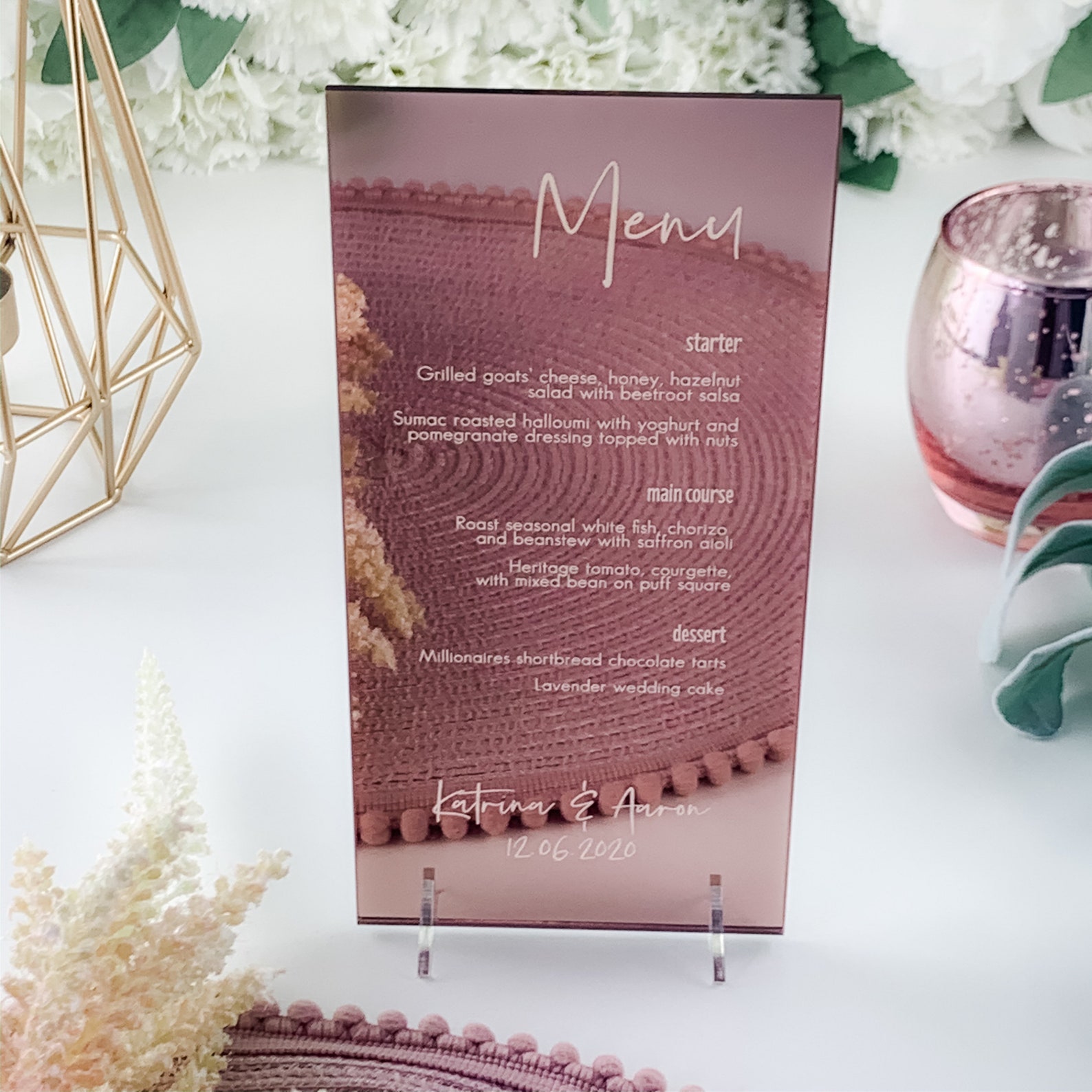 Engraved Mirror Menu, Luxury Wedding Décor, Silver, Gold, Rose Gold ...