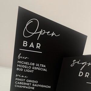 Open Bar Wedding Personalised Sign, Drinks Menu, Monochrome Combined ...