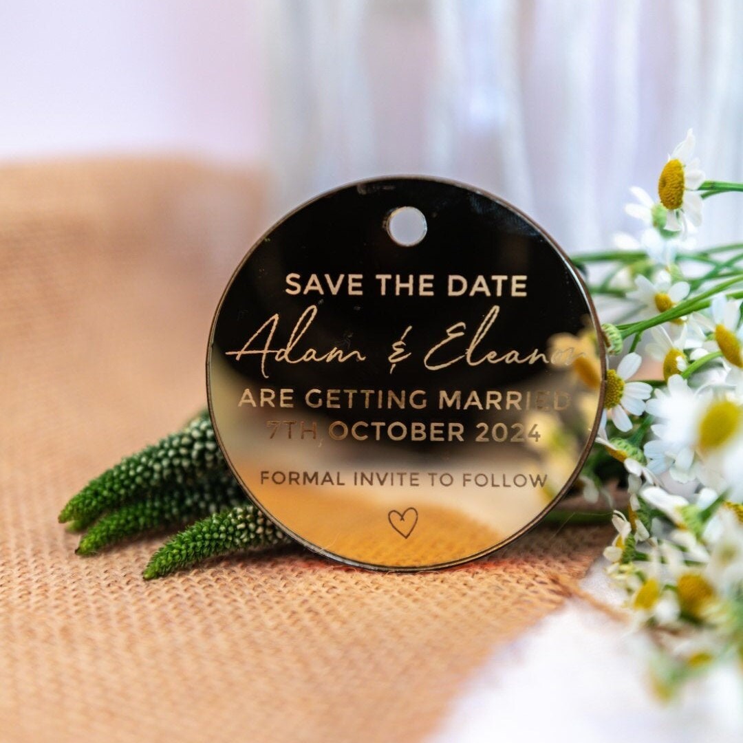 Save the Date Rose Gold Mirror Wedding Hanging Tag - Etsy UK