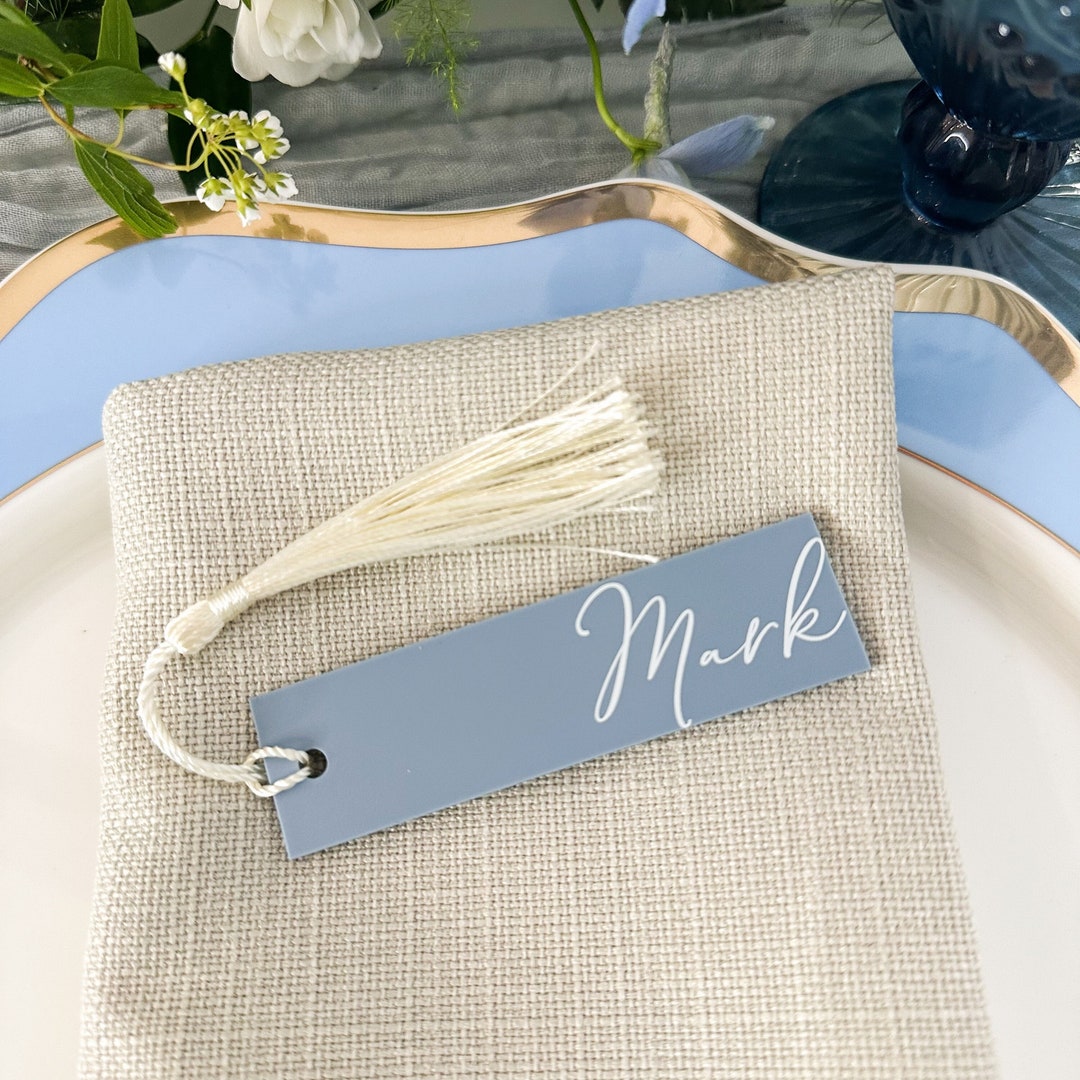 Dusky Blue Luxury Wedding Name Places, Personalised Place Cards ...