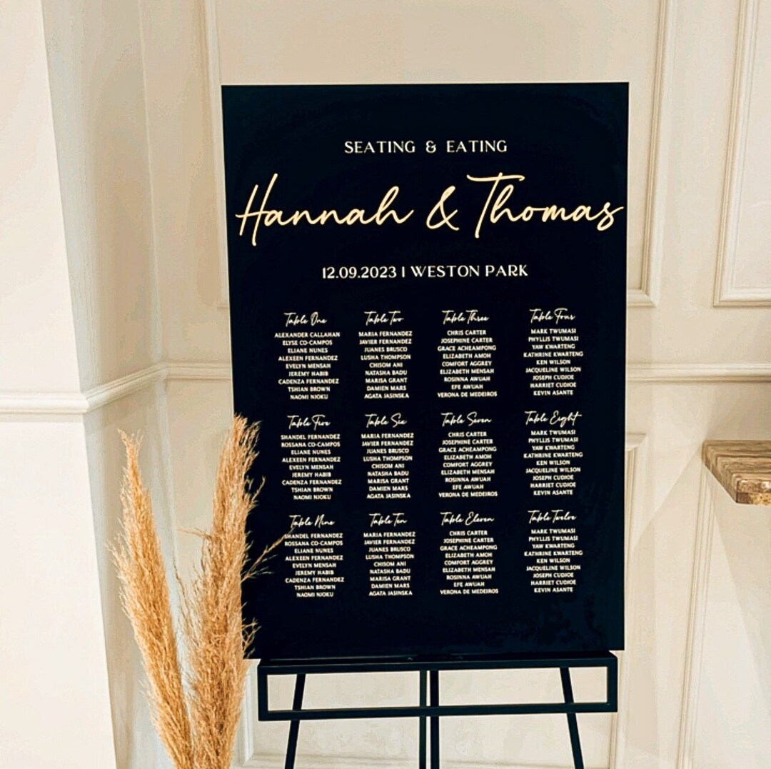 Black and Gold Wedding Table Plan, Reception Welcome Signs, Wedding ...