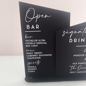 Open Bar Wedding Personalised Sign, Drinks Menu, Monochrome Combined ...