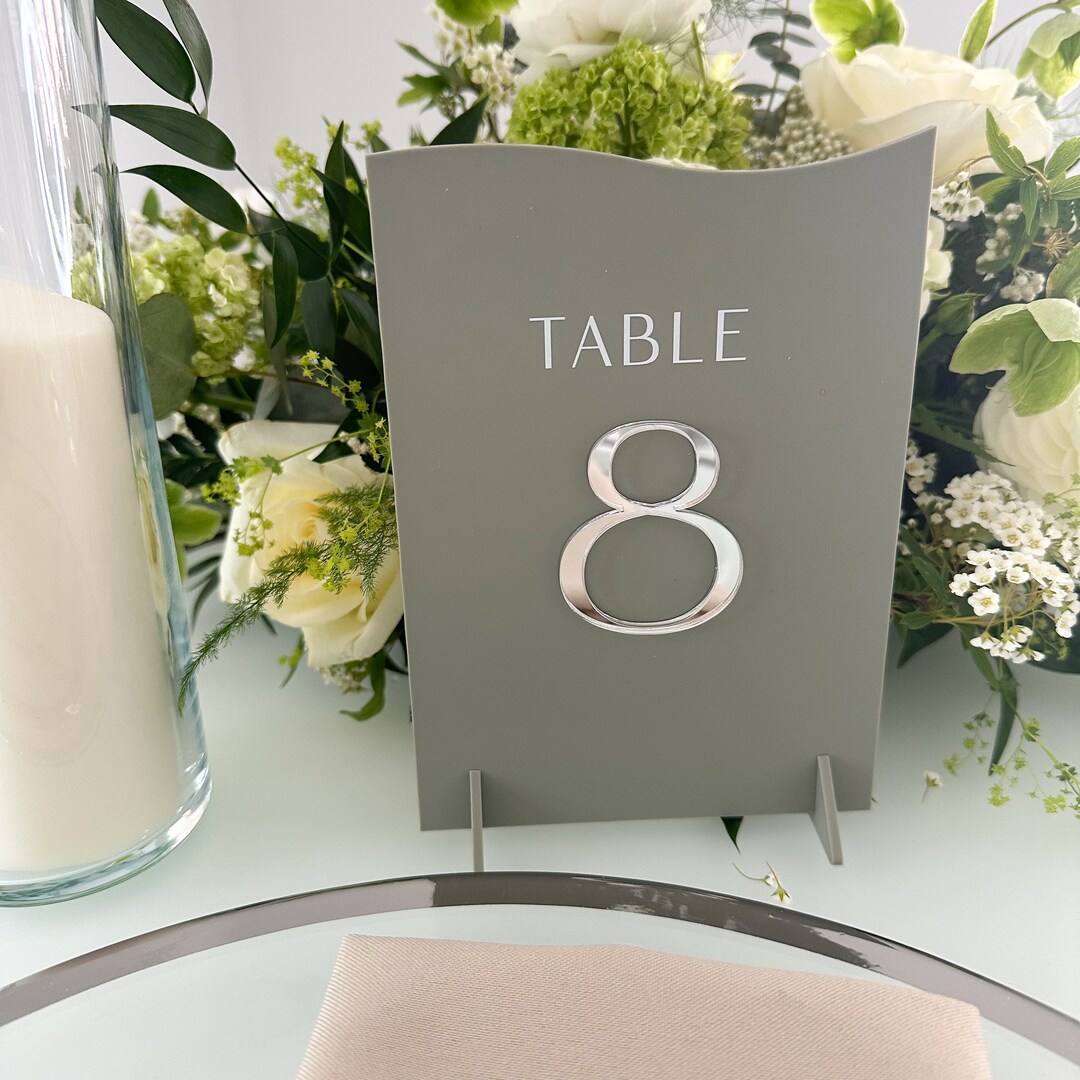 Sage Green Wedding Table Numbers With Mirror Accents, Modern Event ...