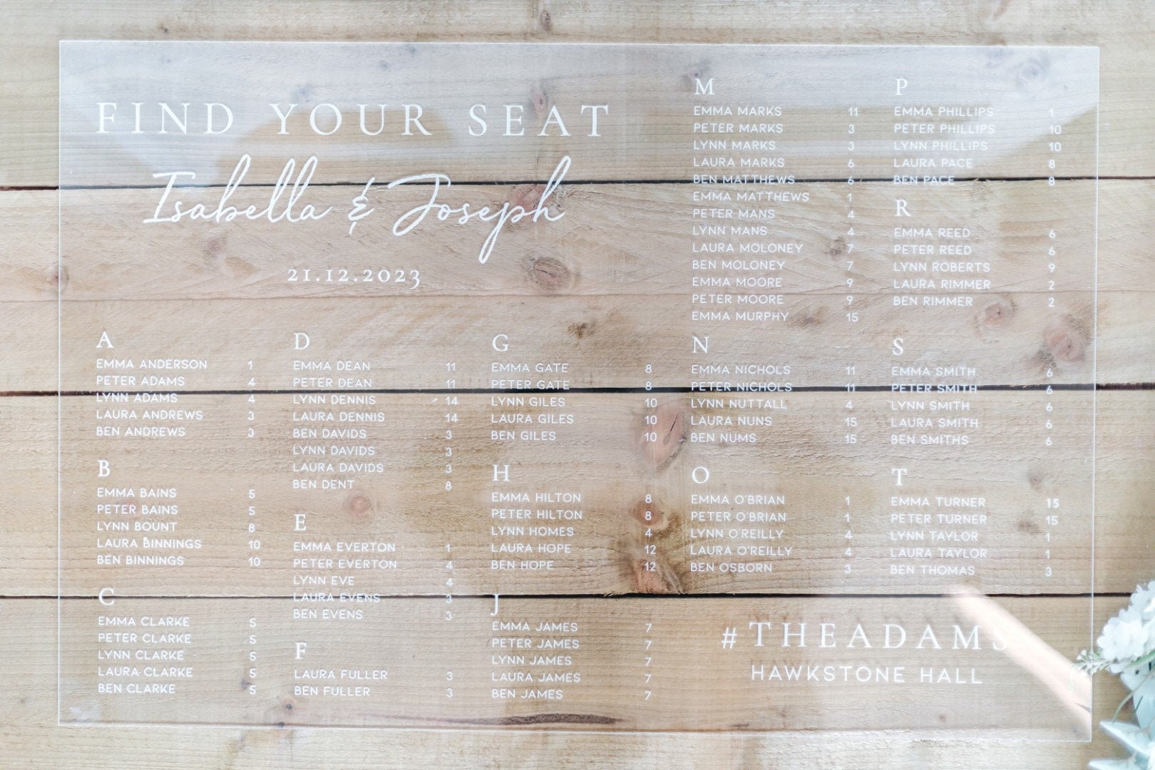 Acrylic Engraved Wedding Table Plan, Engraved Seating Chart, Custom ...