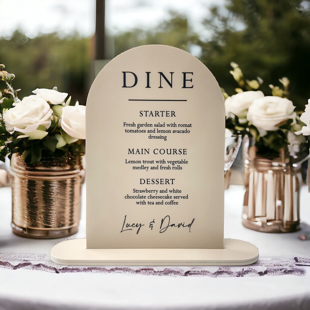Beige Acrylic Personalised Wedding Menu, Dome Top Menu, Luxury Wedding ...
