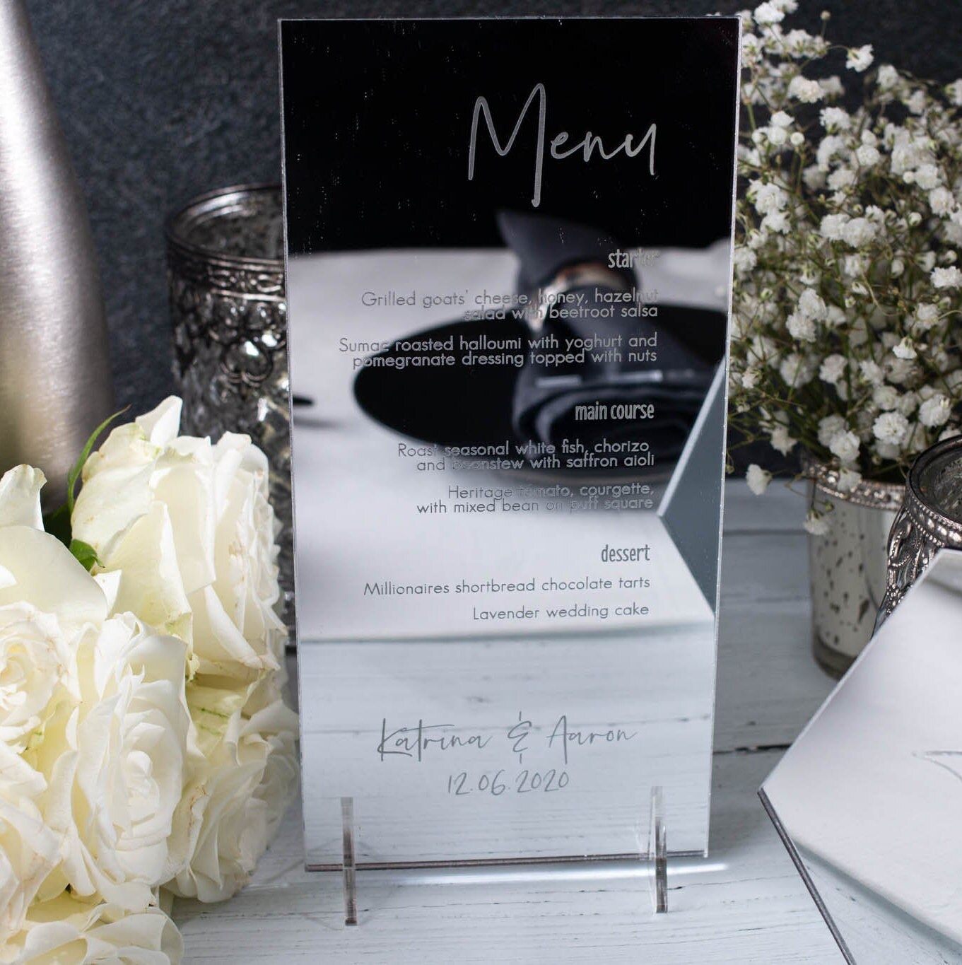 Engraved Mirror Menu Luxury Wedding Décor Silver Gold Rose | Etsy