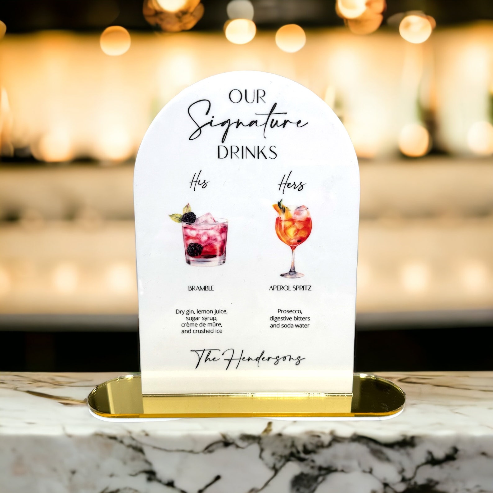 Wedding Cocktail Menu, Dome Personalised Drinks Sign, Luxury Wedding ...
