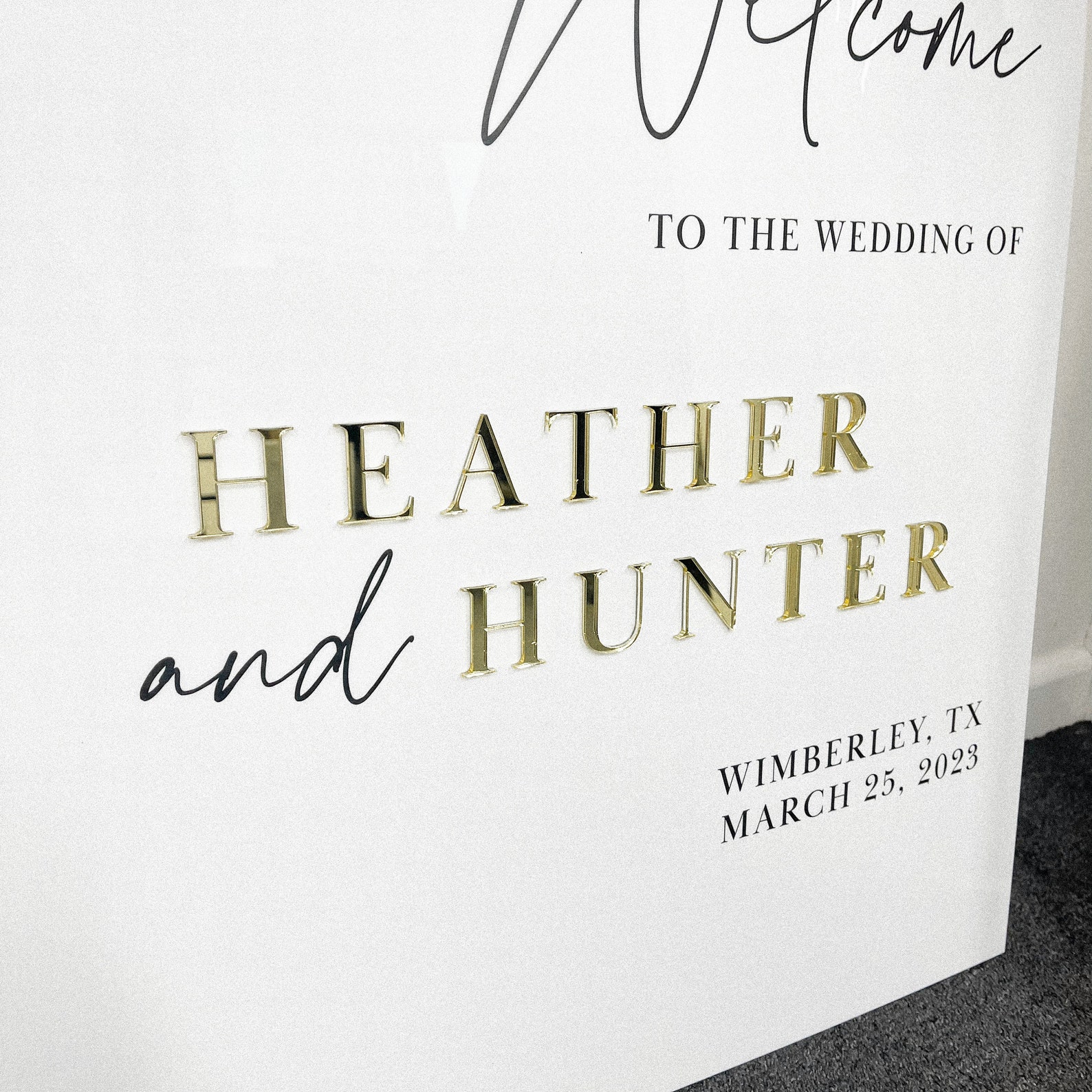 Beige Wedding Welcome Sign With Mirror Accents, Arched Welcome Plaque ...