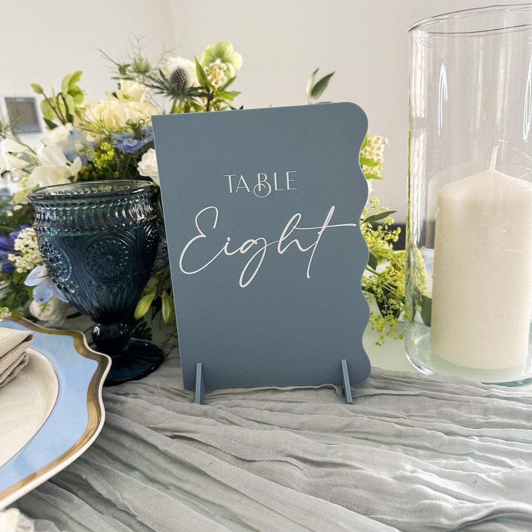 Dusky Blue Wedding Table Numbers, Modern Table Names, Custom Acrylic ...