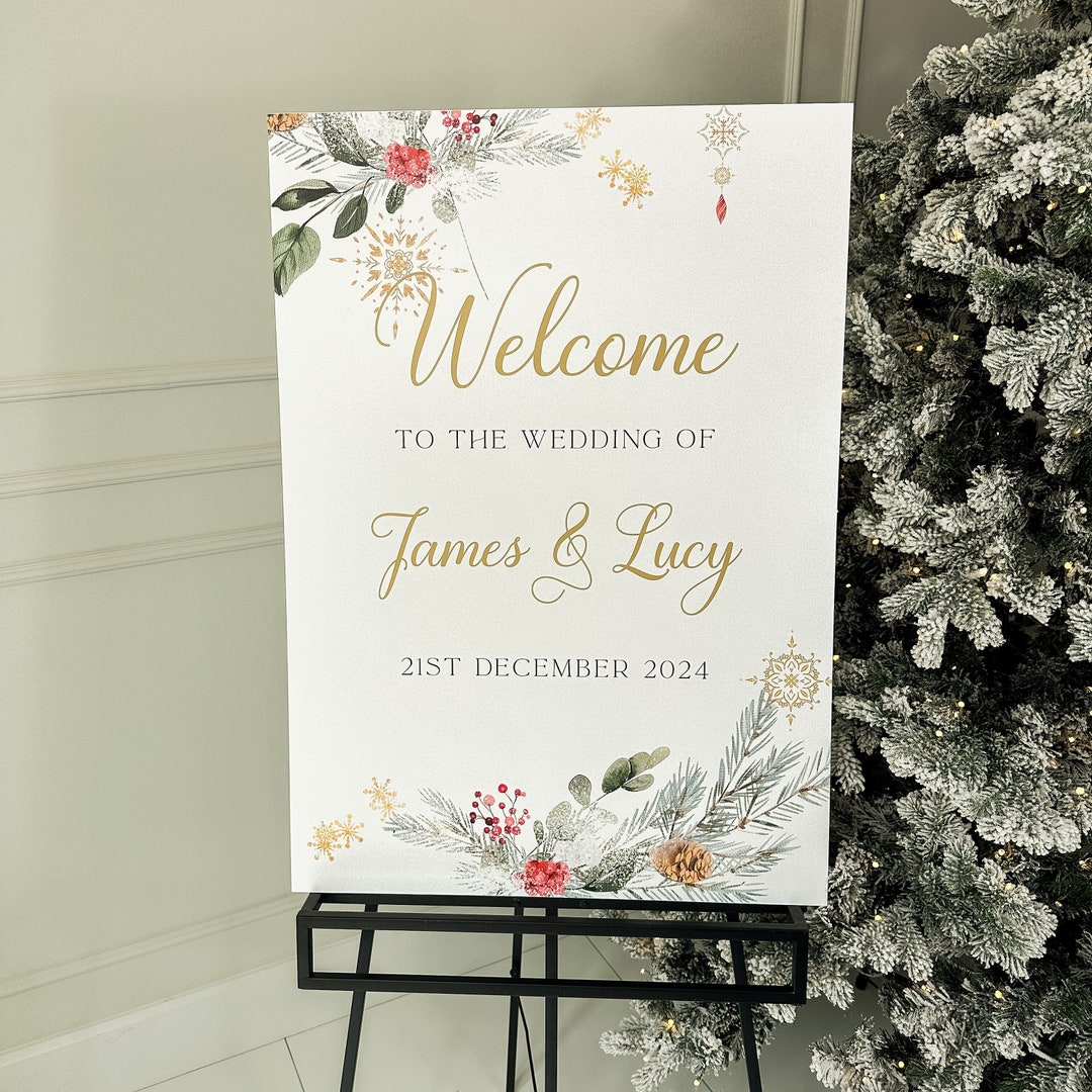 Luxury Christmas Wedding Welcome Sign, Festive Welcome Plaque, December ...