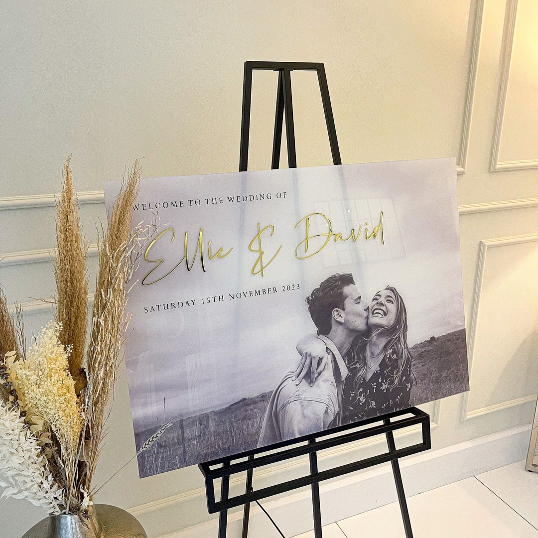 Photo Wedding Welcome Sign With Mirror Accents, Couples Portrait ...