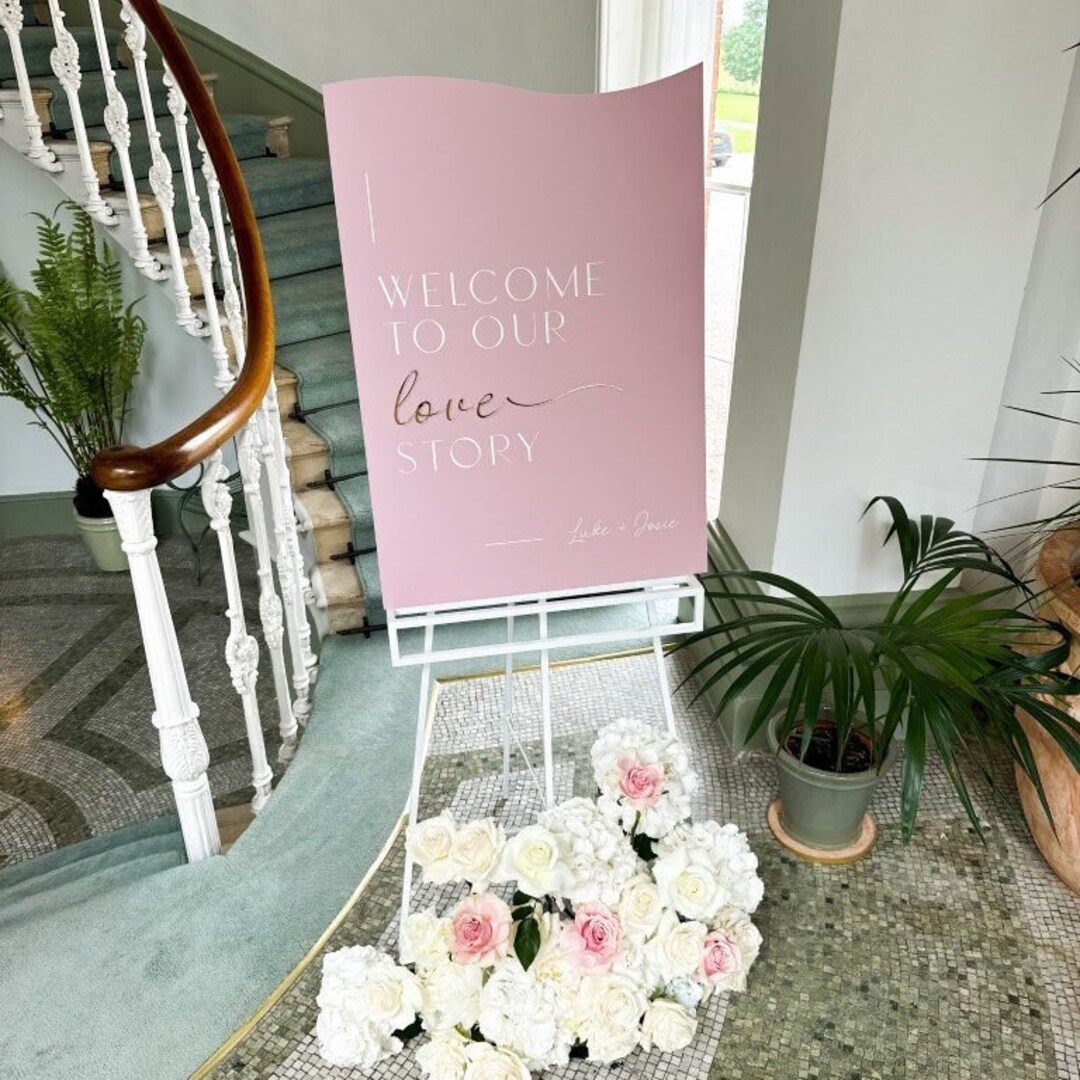 Dusky Pink Wedding Welcome Sign With Mirror Accents, Luxury Wedding ...