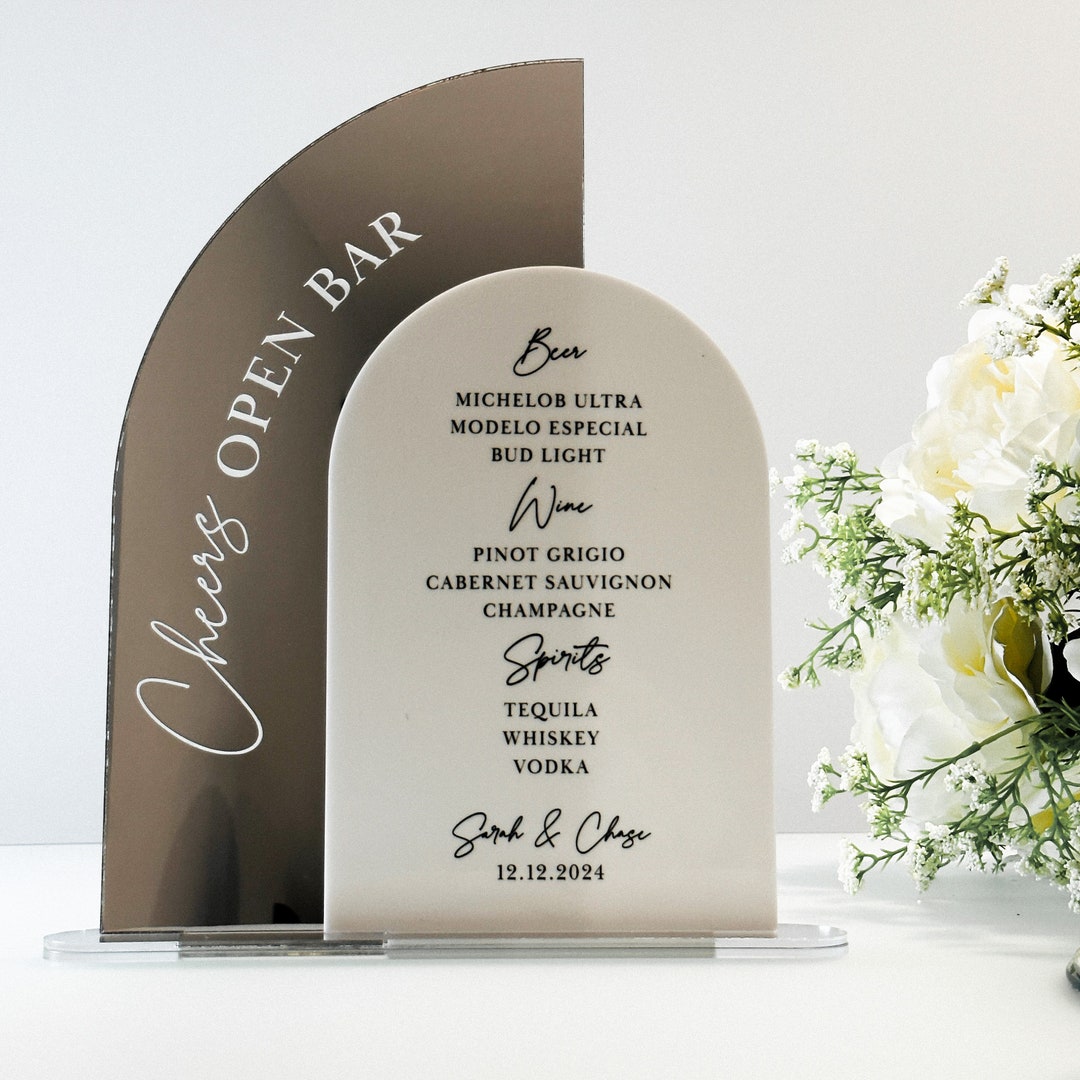 Open Bar Personalised Wedding Sign, Drinks Menu, Engraved Venue Signs ...