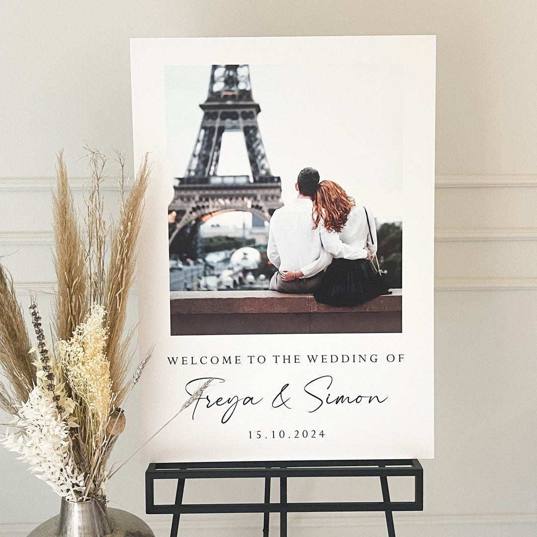 Wedding Welcome Sign With Photo, Couples Portrait Welcome Plaque ...