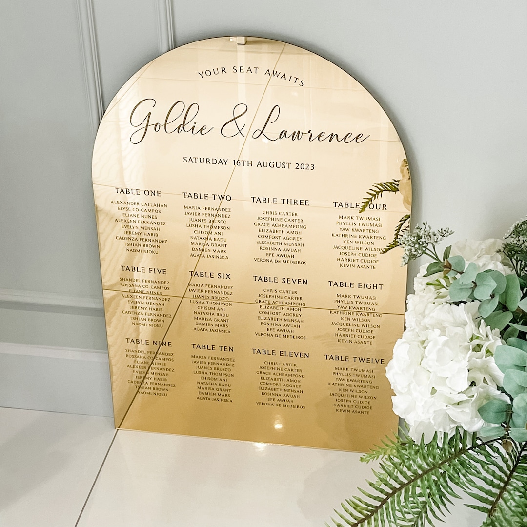 Dome Mirror Table Plan, Arch Wedding Seating Chart, Personalised Modern ...