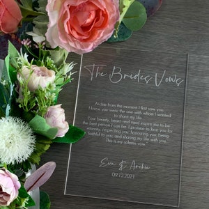 Wedding Vows Personalised Sign, Bride, Groom Vows, Acrylic Engraved His ...