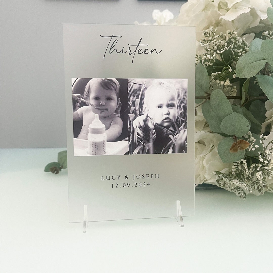 Modern Wedding Table Numbers, Baby Photo Table Number, Personalised ...