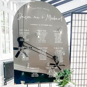 Dome Mirror Table Plan, Arch Wedding Seating Chart, Personalised Modern ...