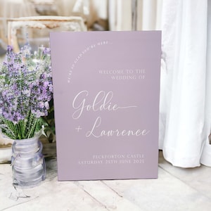 Lilac Wedding Welcome Sign, Personalised Welcome Plaque, Any Colour ...