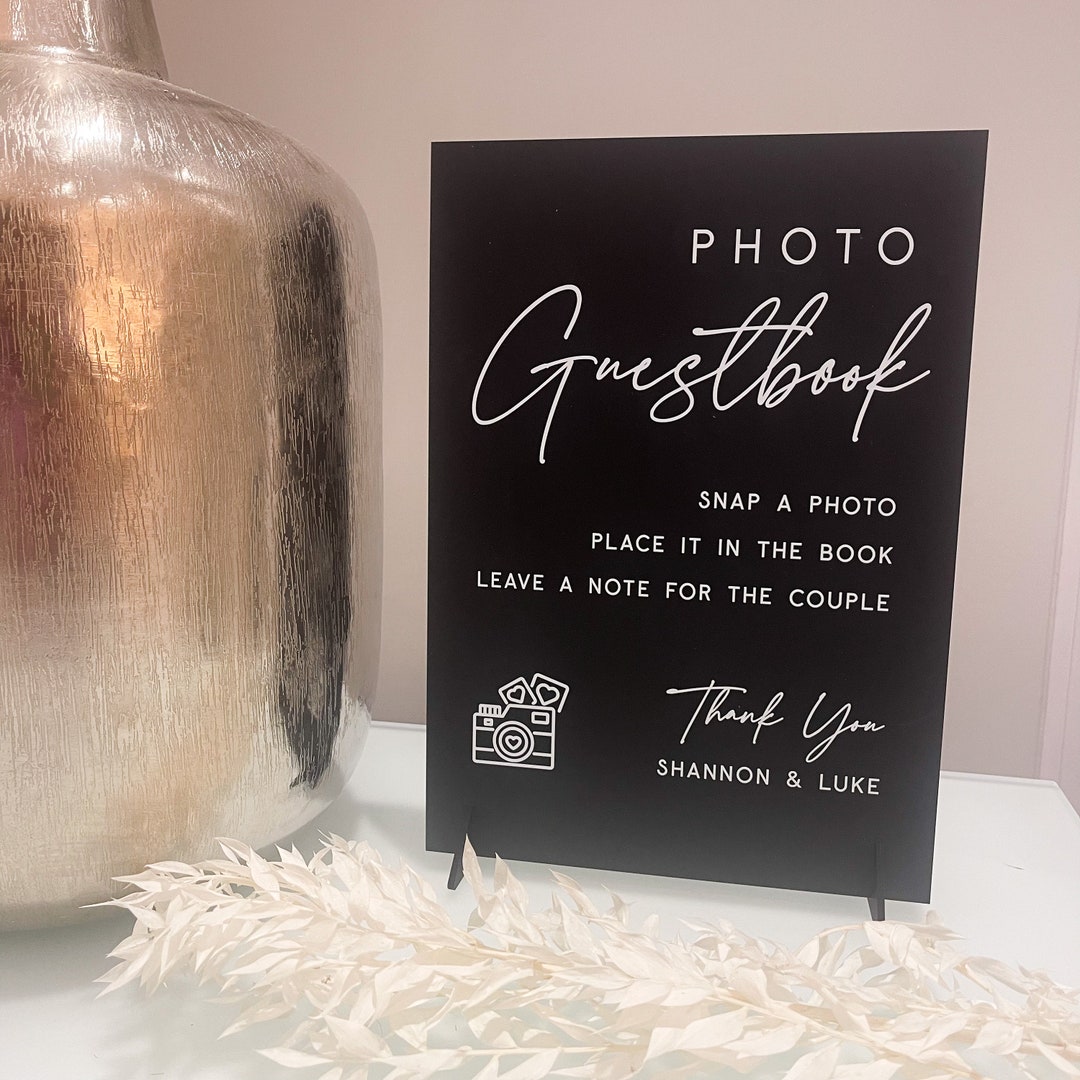 Photo Wedding Guest Book Sign, Modern Wedding Guestbook With Stand ...