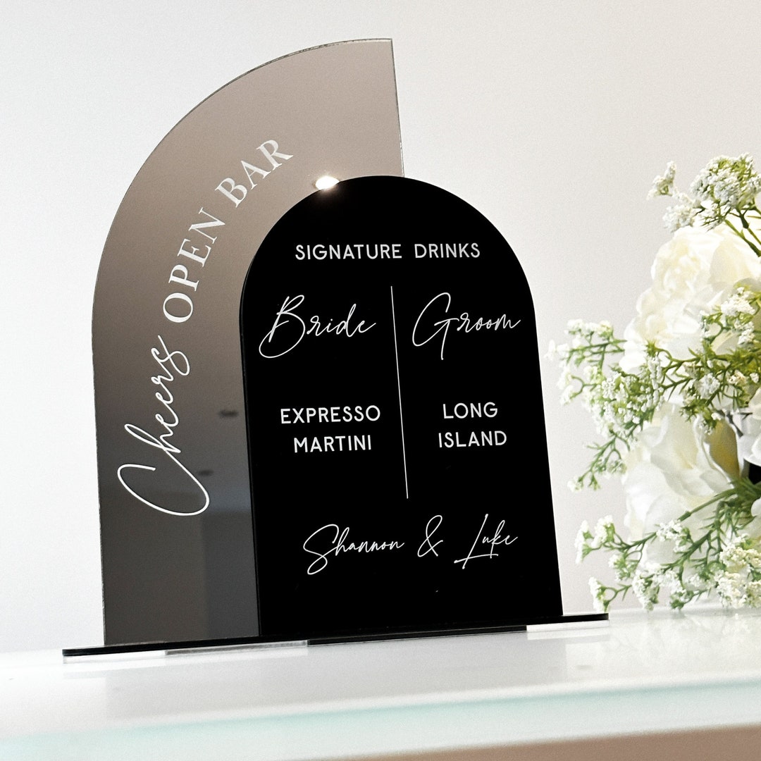Open Bar Personalised Wedding Sign, Engraved Venue Signs, Drinks Menu ...