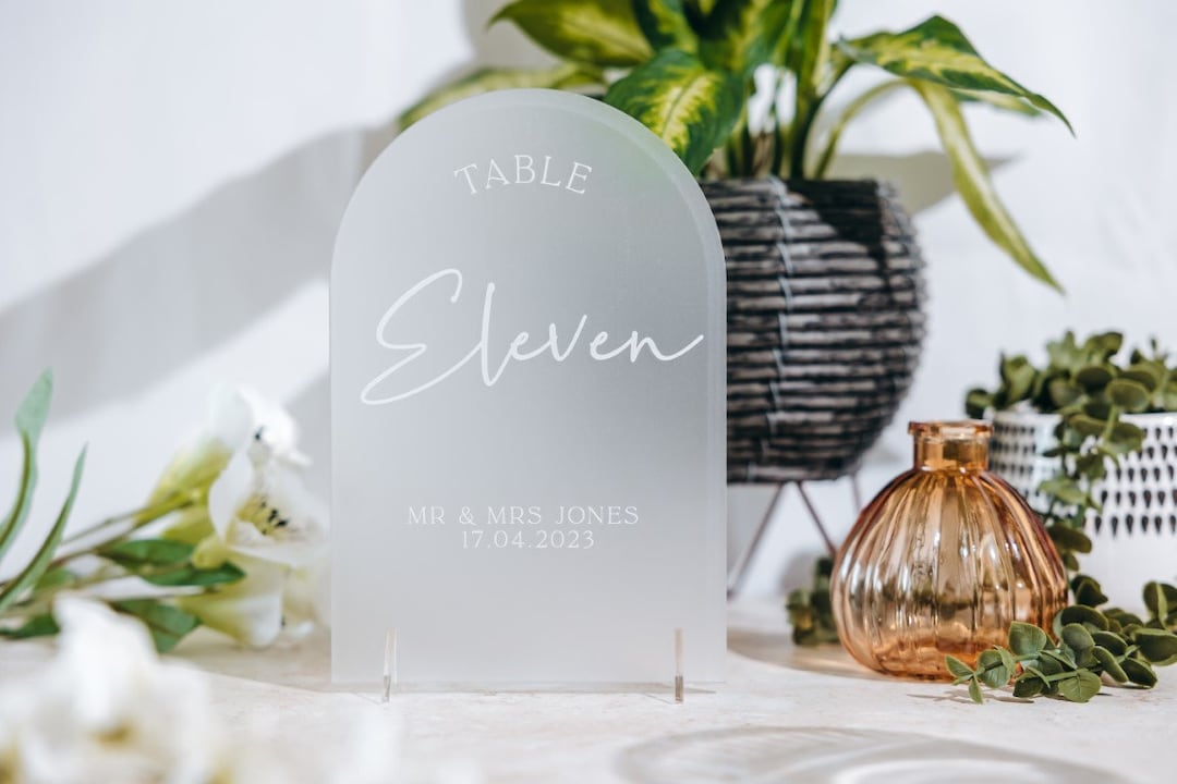 Frosted Acrylic Dome Top Personalised Wedding Table Numbers, Luxury ...