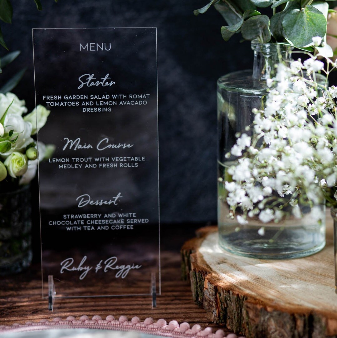 White Wedding Menu, Personalised Wedding Breakfast Menus, Table ...