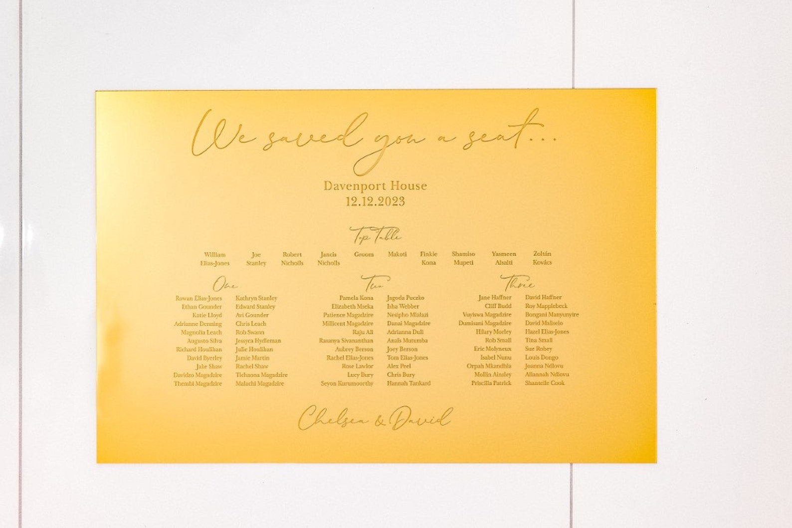 Luxury Gold Mirror Wedding Seating Chart, Table Plan, Davenport Guest ...