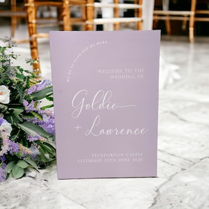 Lilac Wedding Welcome Sign, Personalised Welcome Plaque, Any Colour ...