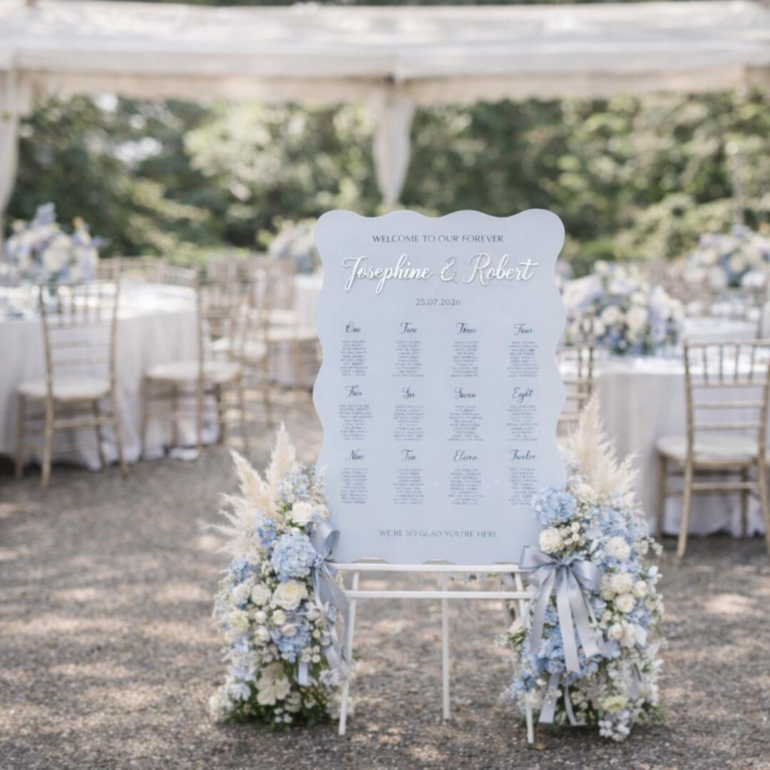 Dusky Blue Wedding Welcome Sign With Mirror Accents (custom Acrylic A1 ...