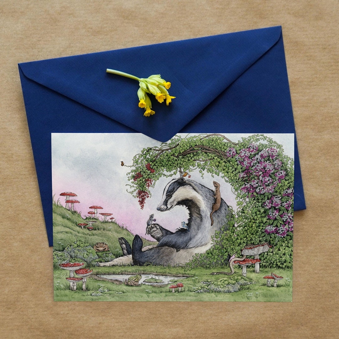 Postcard - Art Print - Badger Painting - Whimsical Art - Fantasy ...