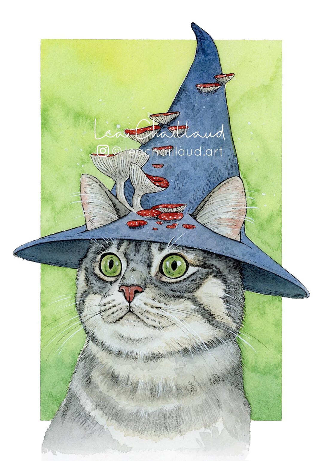 Witch Cat Art Digital Download Print PNG File Home Decor Watercolor ...