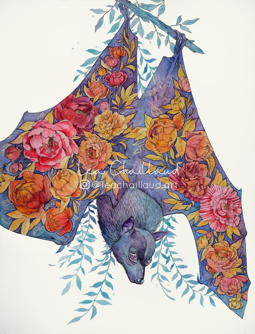 Bat Art - Digital Download Print - PNG File - Home Decor - Watercolor ...