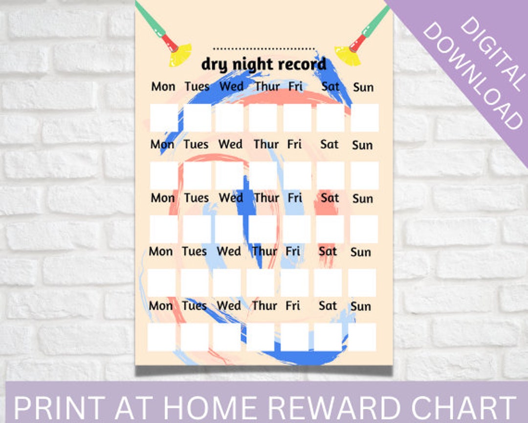 A4 Girls Dry Night Chart Dry Night Tracker Girls Arts and - Etsy