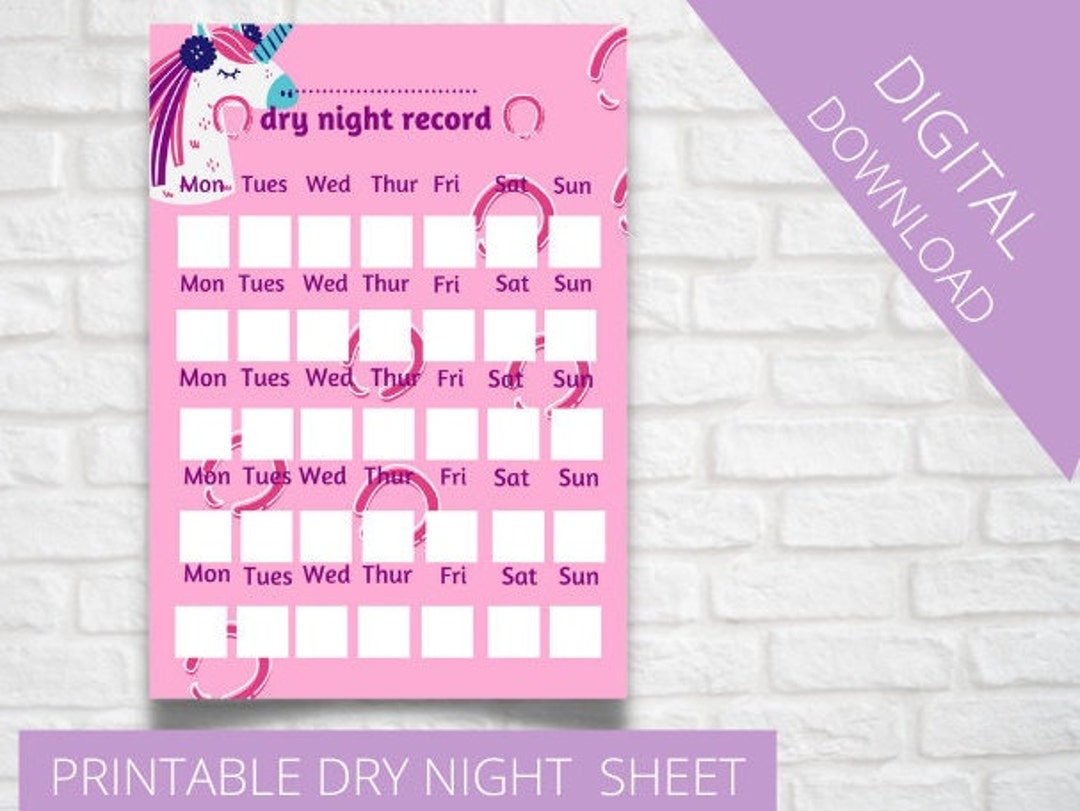 A4 Digital Dry Night Reward Chart for Girls Reward Chart for - Etsy